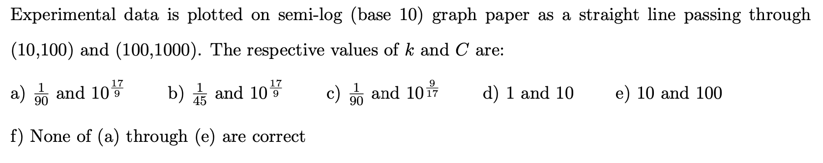 Solved Experimental Data Is Plotted On Semi Log Base 10 2064