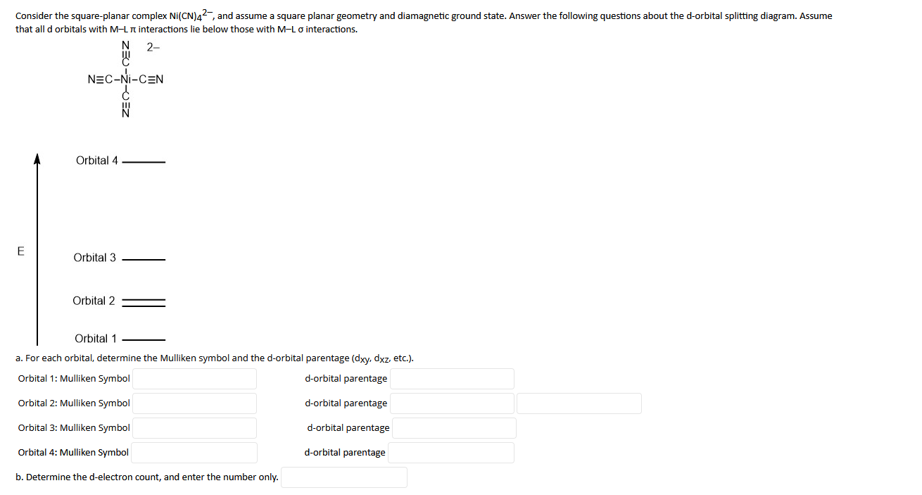 Solved Consider the square-planar complex Ni(CN)42-, and | Chegg.com