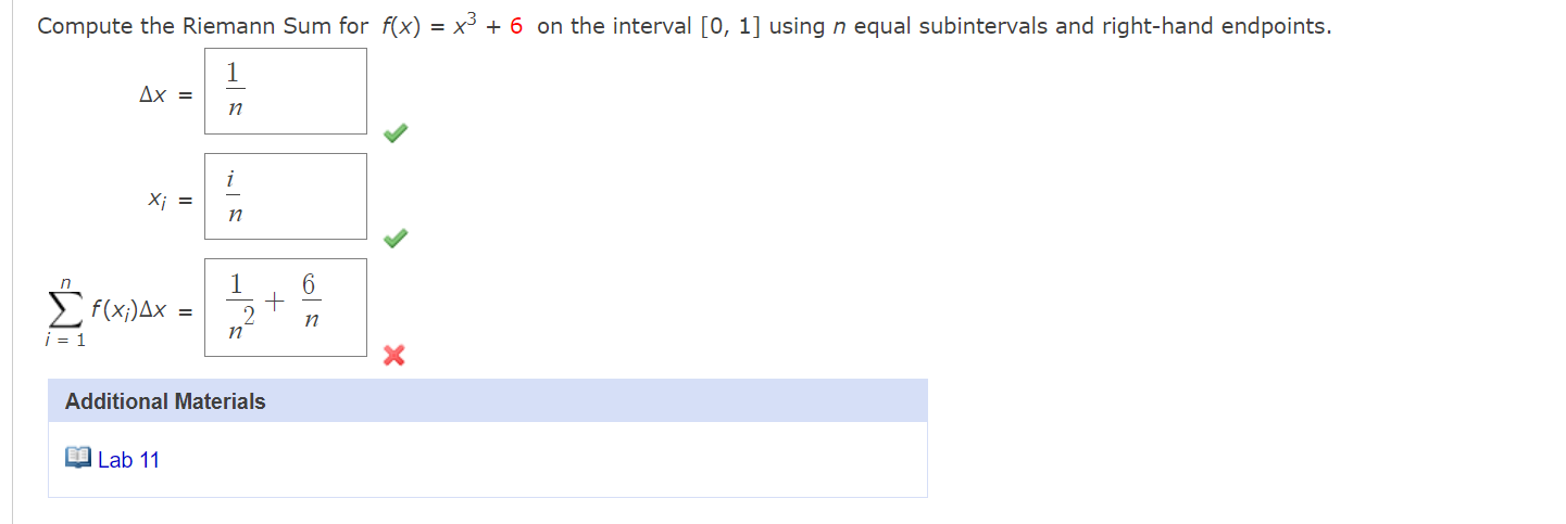 Solved Compute the Riemann Sum for f(x)=x3+6 | Chegg.com