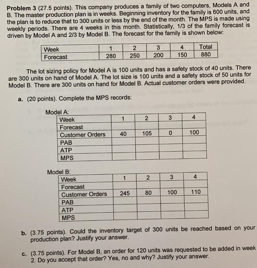 Solved Problem 3 (27.5 points). This company produces a | Chegg.com