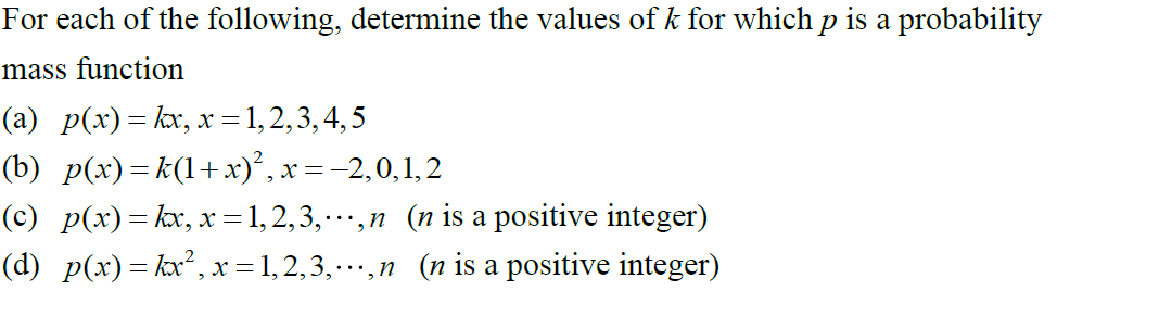 Solved For each of the following, determine the values of k | Chegg.com