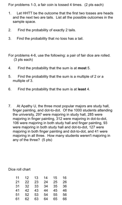 Solved For problems 1-3, a fair coin is tossed 4 times. Let | Chegg.com