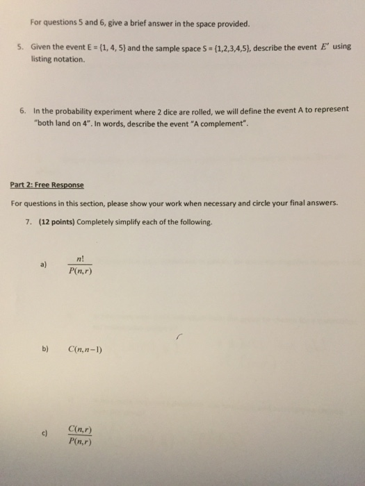 Solved For questions 5 and 6, give a brief answer in the | Chegg.com