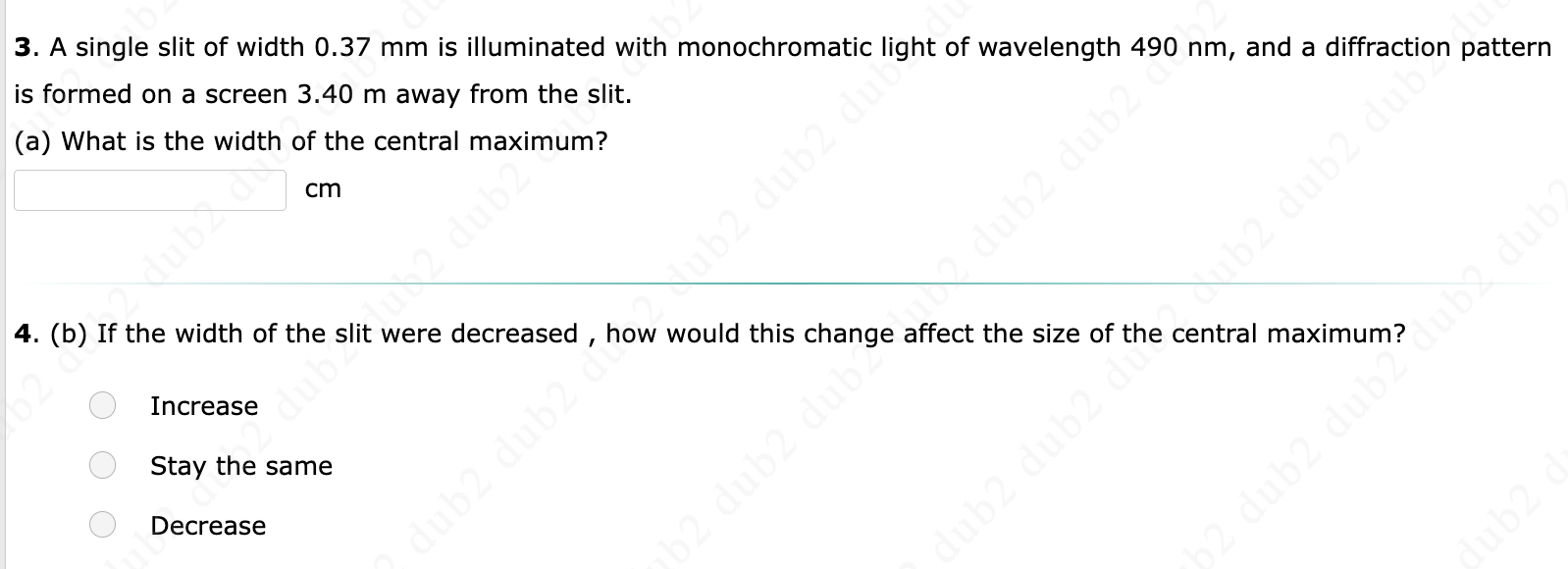 Solved 3. A single slit of width 0.37 mm is illuminated with | Chegg.com
