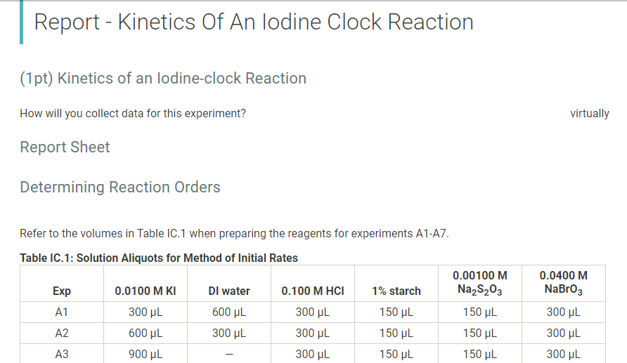 Solved Kinetics of Iodine Clock Reaction Table IC.5 | Chegg.com
