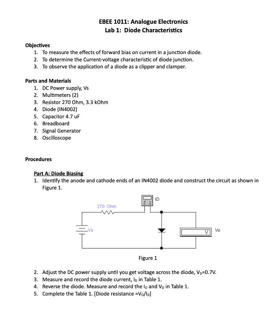 Solved EBEE 1011: Analogue Electronics Lab 1: Diode | Chegg.com