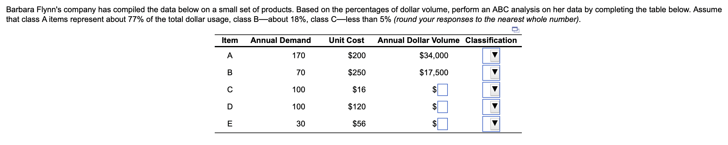 Solved that class A items represent about 77% of the total | Chegg.com