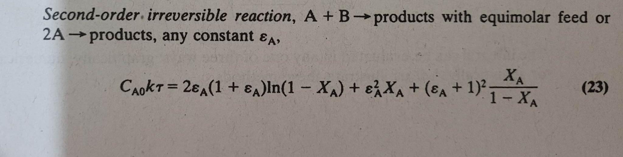Solved Second Order Irreversible Reaction A B→ Products