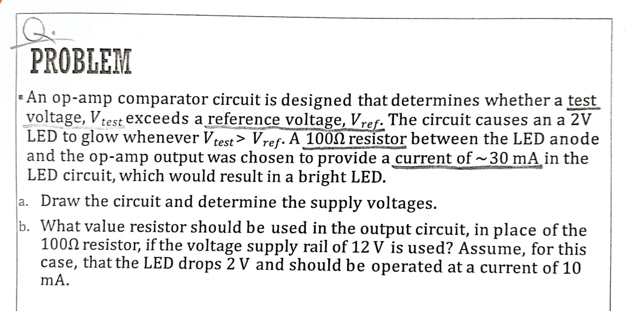 Solved PROBLEII - An op-amp comparator circuit is designed | Chegg.com