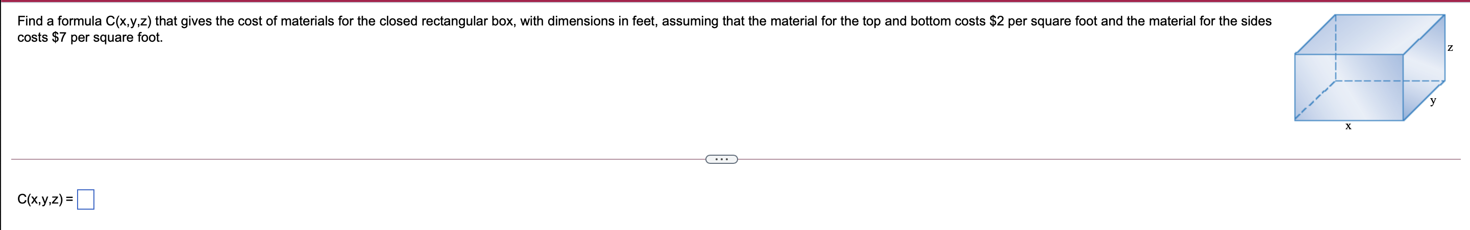Solved Find a formula C(x,y,z) that gives the cost of | Chegg.com