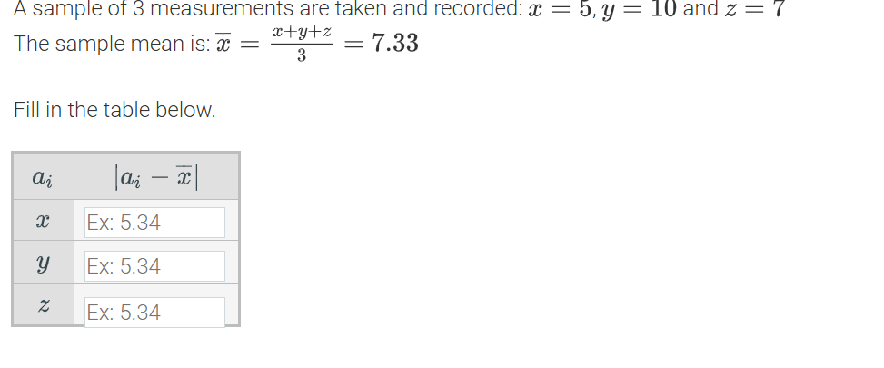 Solved A sample of 3 ﻿measurements are taken and recorded: | Chegg.com