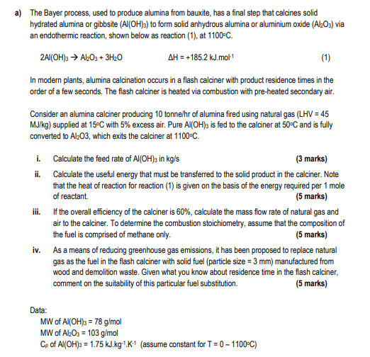 Solved a) The Bayer process, used to produce alumina from | Chegg.com