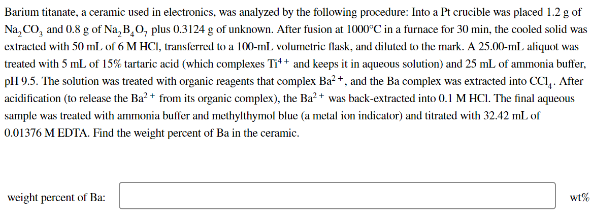 Solved Barium titanate, a ceramic used in electronics, was | Chegg.com