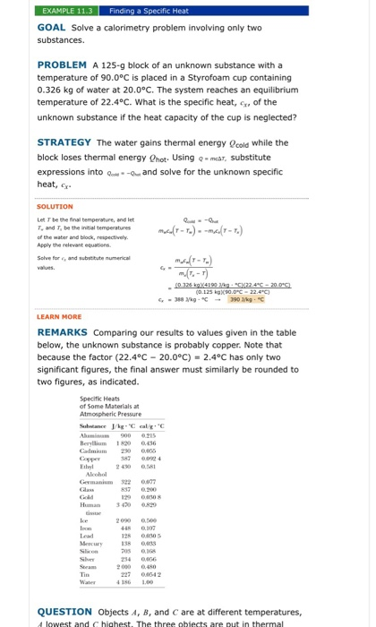 Solved GOAL Solve a calorimetry problem involving only two | Chegg.com