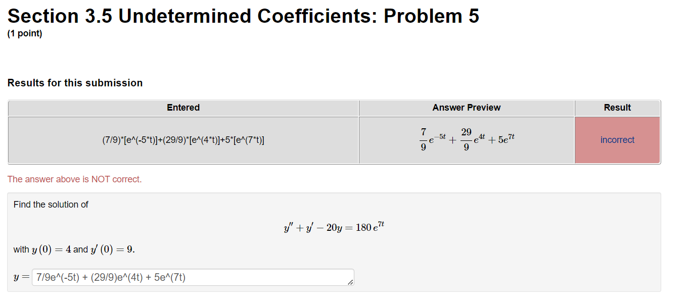 Solved Section 3.5 Undetermined Coefficients: Problem 5 (1 | Chegg.com