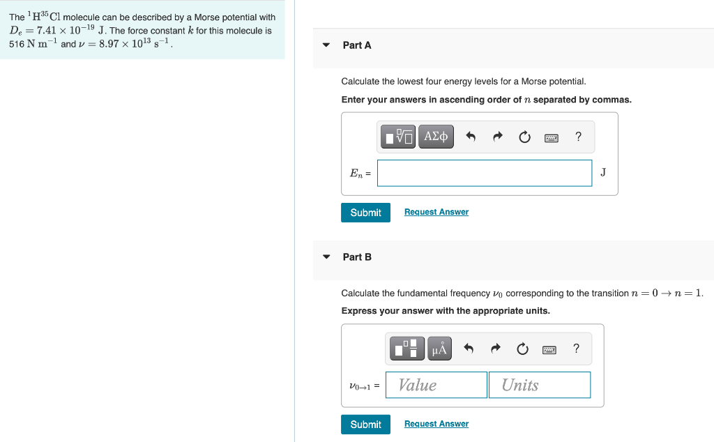 Solved The H35cl molecule can be described by a Morse | Chegg.com
