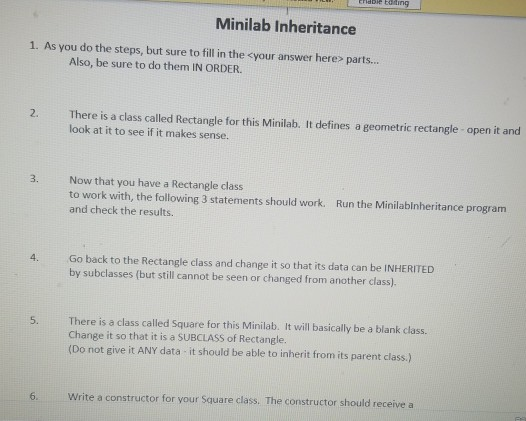 Solved Minilab Inheritance 1. As you do the steps, but sure | Chegg.com