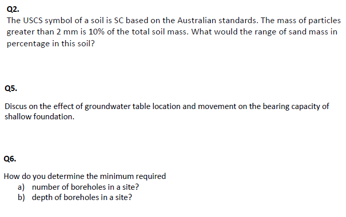 Solved Q2. The USCS symbol of a soil is SC based on the | Chegg.com