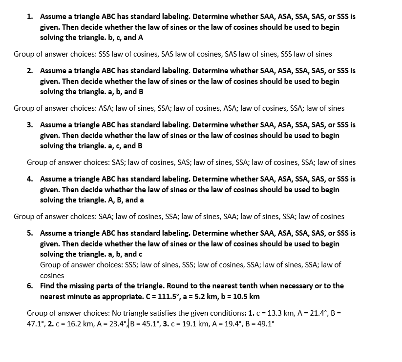 Solved 1. Assume a triangle ABC has standard labeling. | Chegg.com
