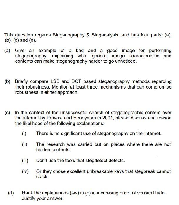 Solved This question regards Steganography & Steganalysis, | Chegg.com