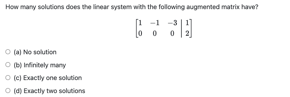 Solved How many solutions does the linear system with the | Chegg.com