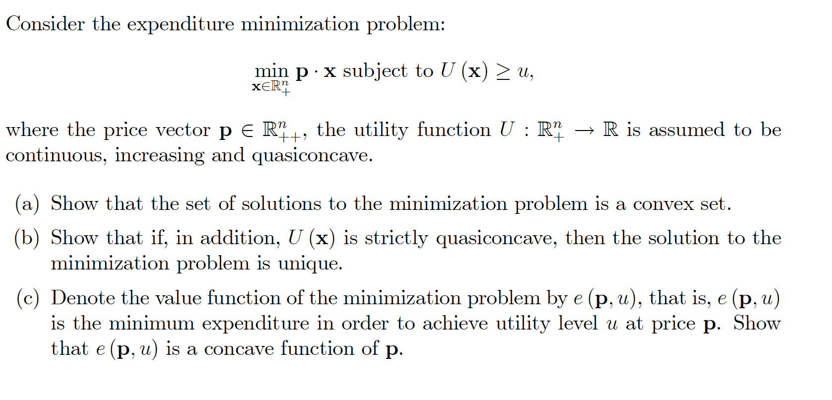 Consider the expenditure minimization problem: min | Chegg.com
