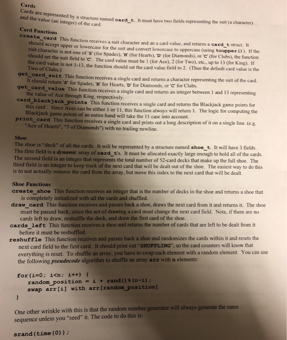 Solved Cards are rtepresented by a structure named card t. | Chegg.com