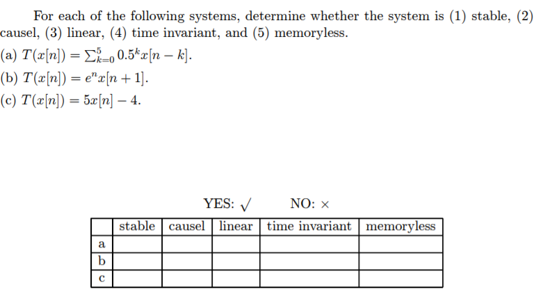 Solved For each of the following systems, determine whether | Chegg.com