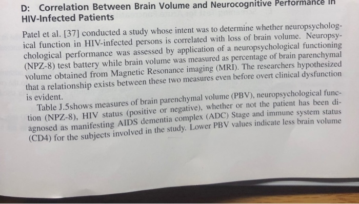 Solved D: Correlation Between Brain Volume and | Chegg.com