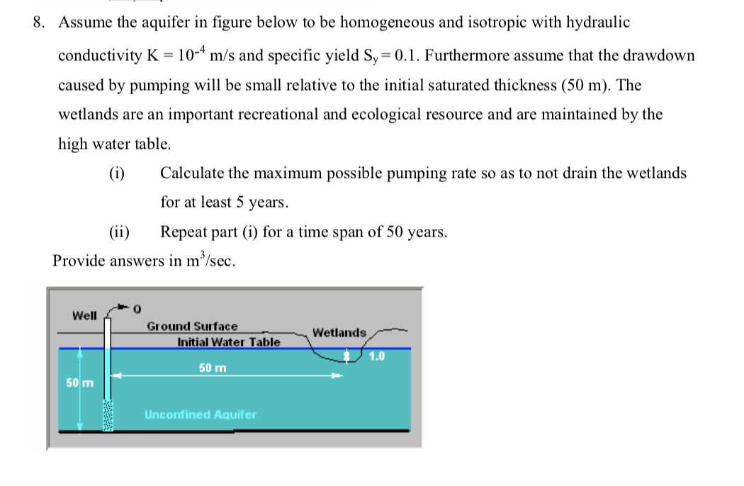 8. Assume the aquifer in figure below to be | Chegg.com