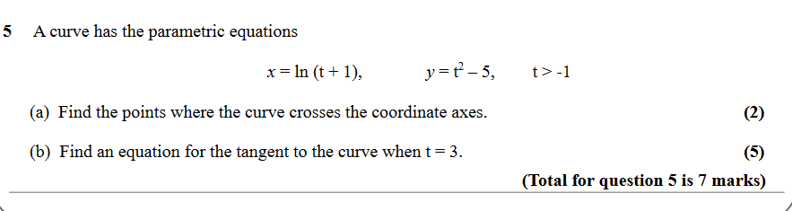 Solved 5 A curve has the parametric equations x = ln (t + | Chegg.com