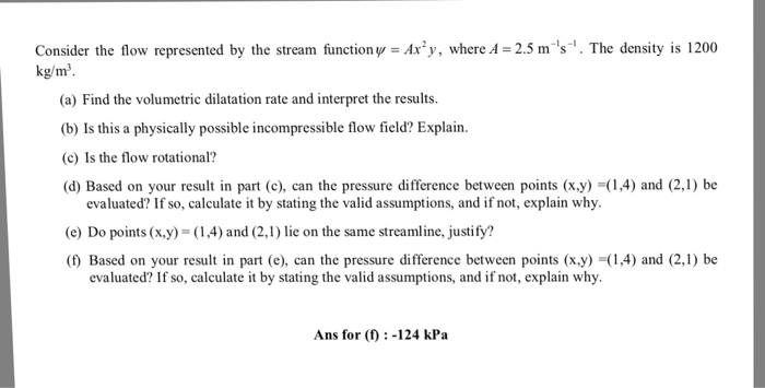Solved Consider the flow represented by the stream function | Chegg.com