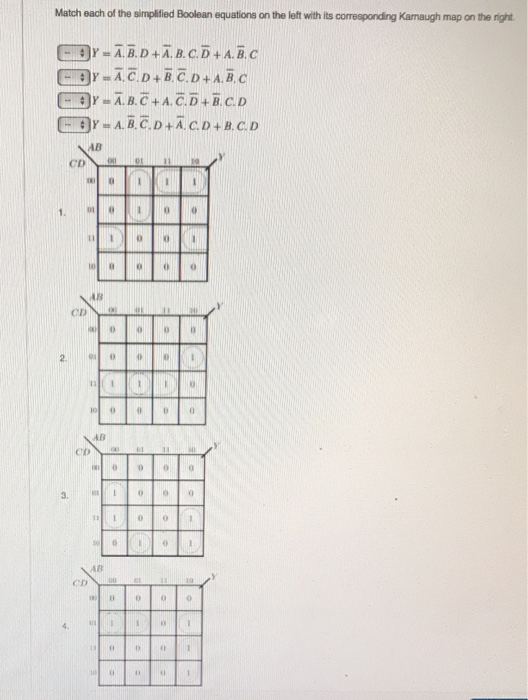 Solved Match each of the simplified Boolean equations on the | Chegg.com