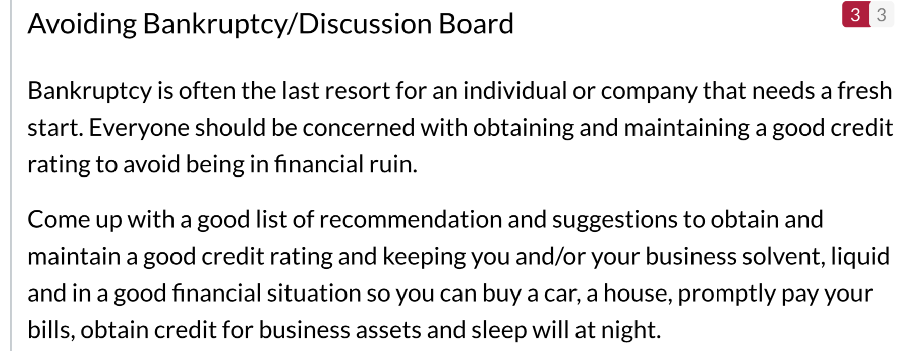 Solved Avoiding Bankruptcy/Discussion Board 33 Bankruptcy is | Chegg.com