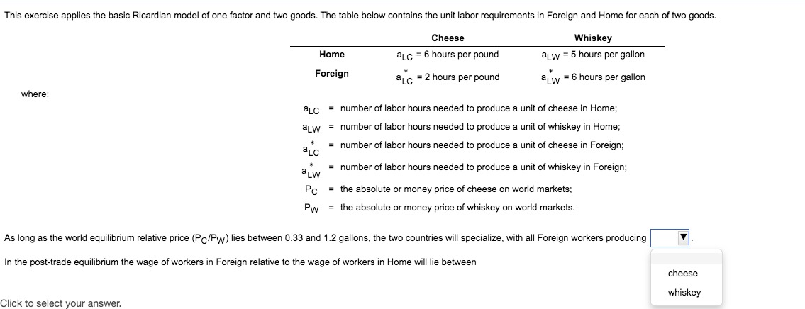 Solved This exercise applies the basic Ricardian model of | Chegg.com