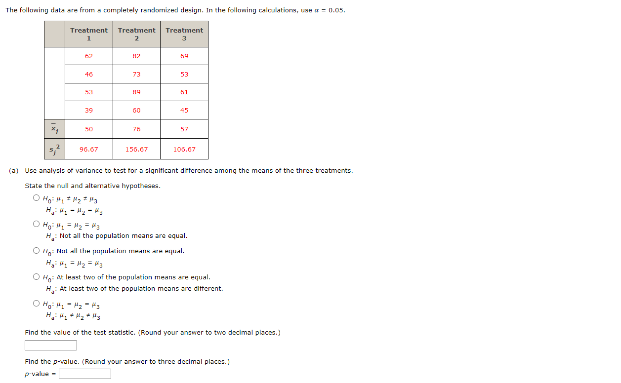 Solved Following data are from a completely randomized | Chegg.com