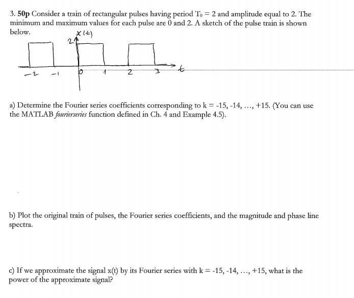 Solved 3. 50p Consider a train of rectangular pulses having | Chegg.com