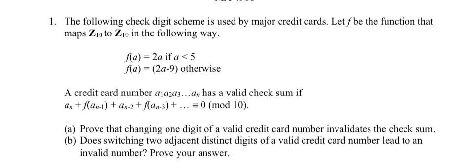 Solved The following check digit scheme is used by major | Chegg.com