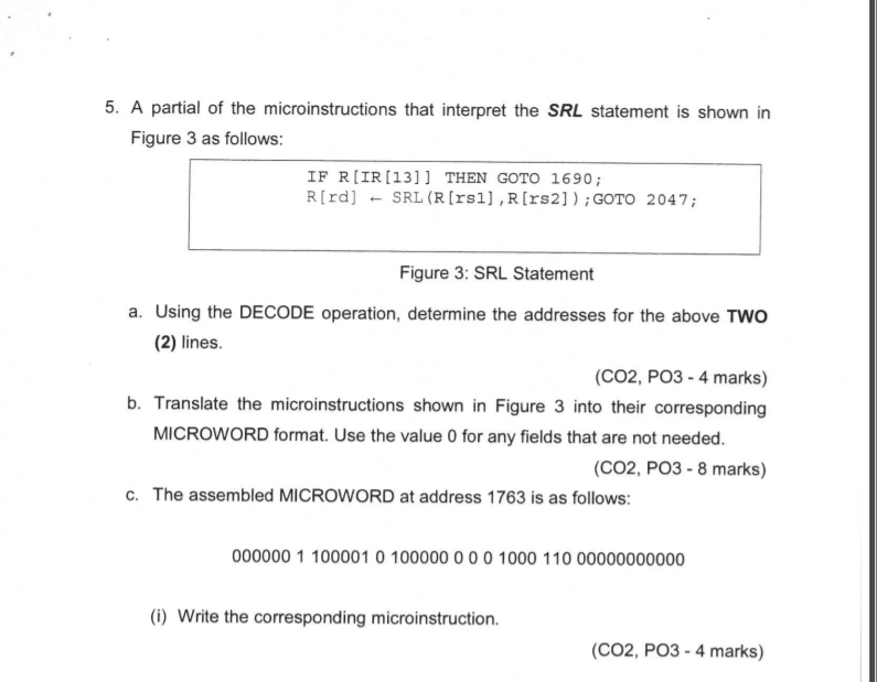 Solved 5. A partial of the microinstructions that interpret | Chegg.com