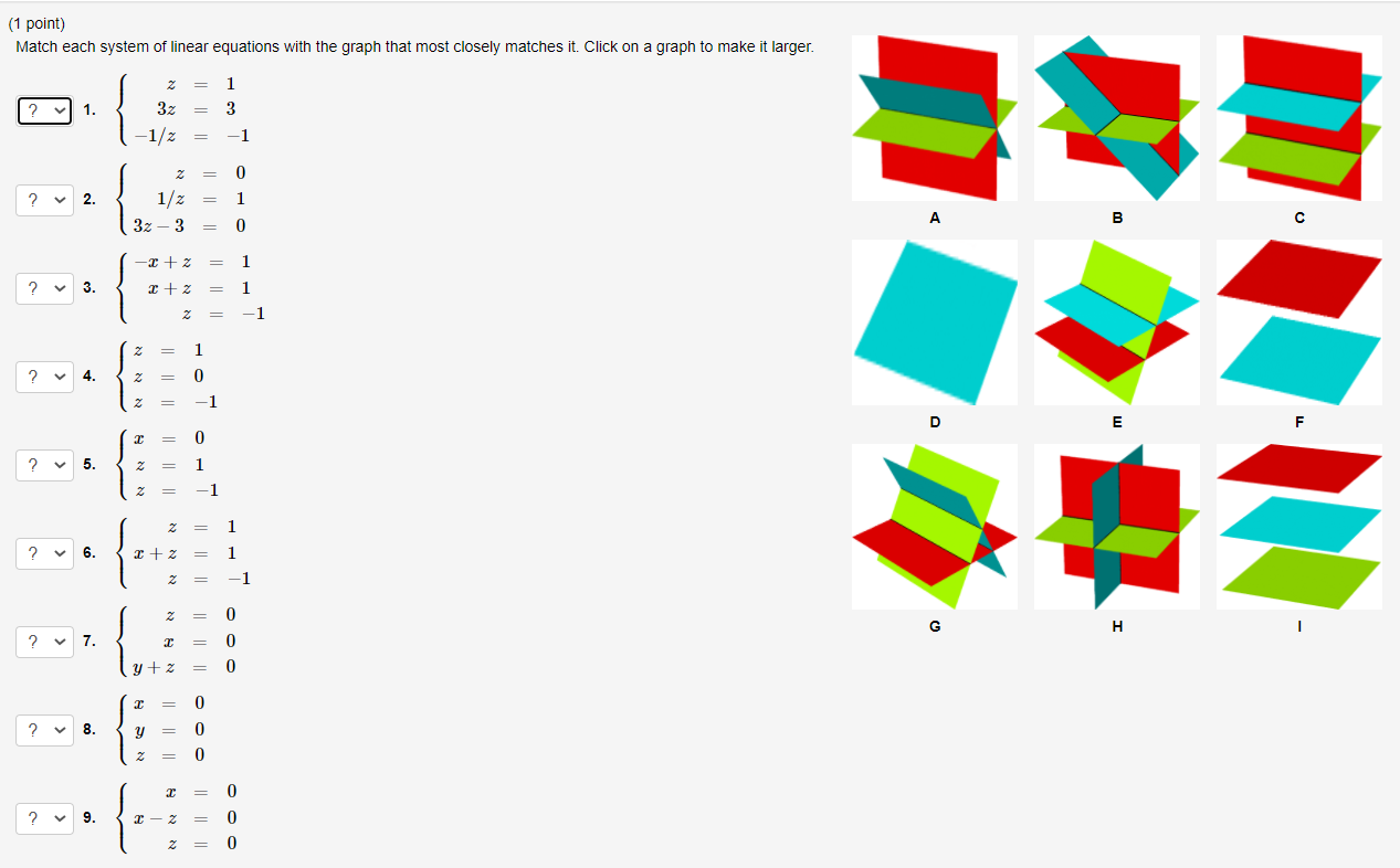 Solved (1 point) Each graph below is the graph of a system | Chegg.com