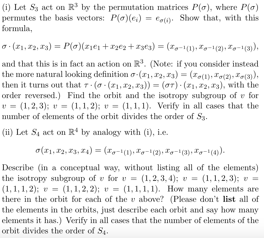 (i) Let 23 act on R3 by the permutation matrices | Chegg.com