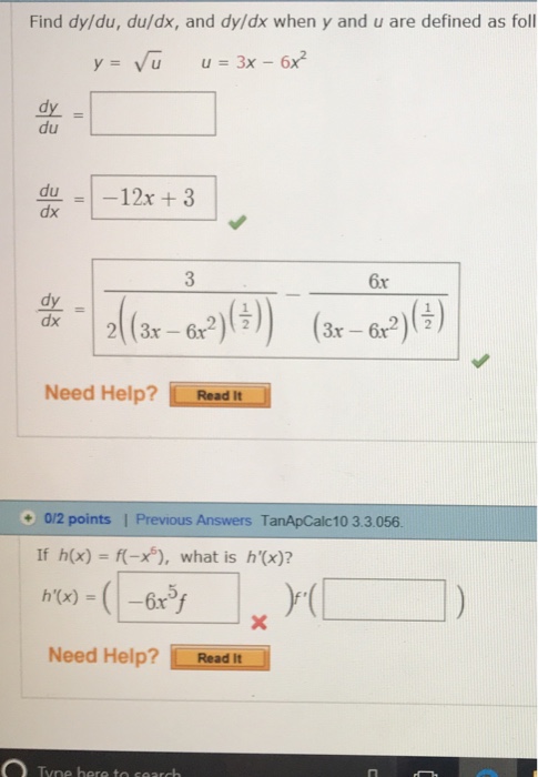 Solved Find dy/du, du/dx, and dy/dx when y and u are defined | Chegg.com