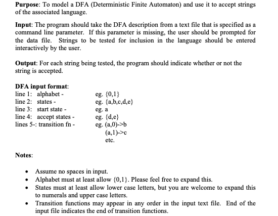 Answer in Java. A sample DFA txt file is below, but | Chegg.com