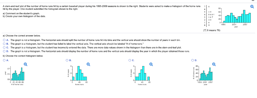 Solved A stem-and-leaf plot of the number of home runs hit | Chegg.com