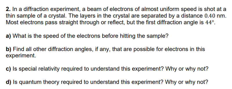 Solved 2. In a diffraction experiment, a beam of electrons | Chegg.com
