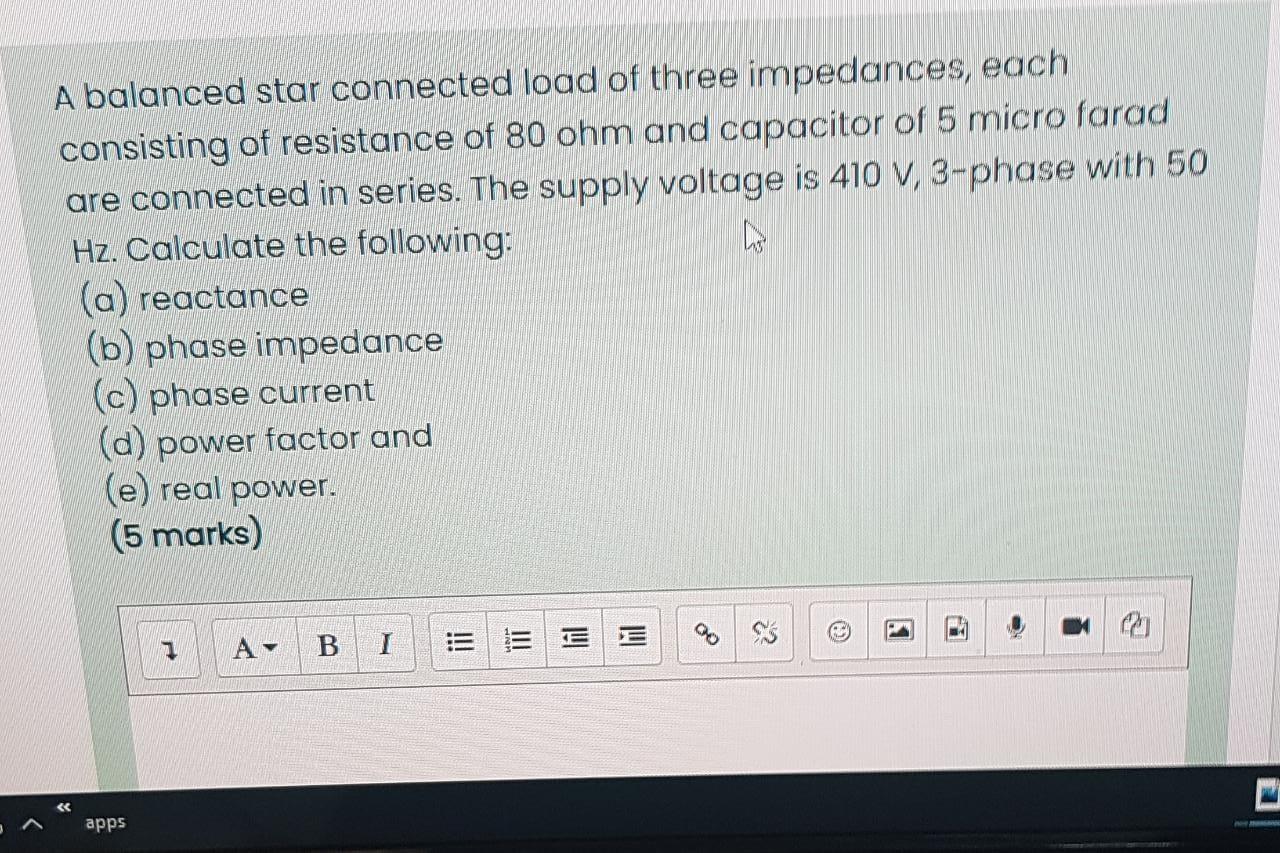 Solved A balanced star connected load of three impedances, | Chegg.com