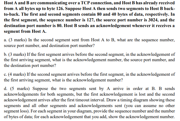 Solved Host A and B are communicating over a TCP connection, | Chegg.com