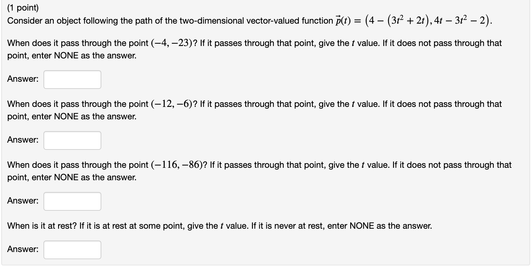 Solved (1 point) Consider an object following the path of | Chegg.com