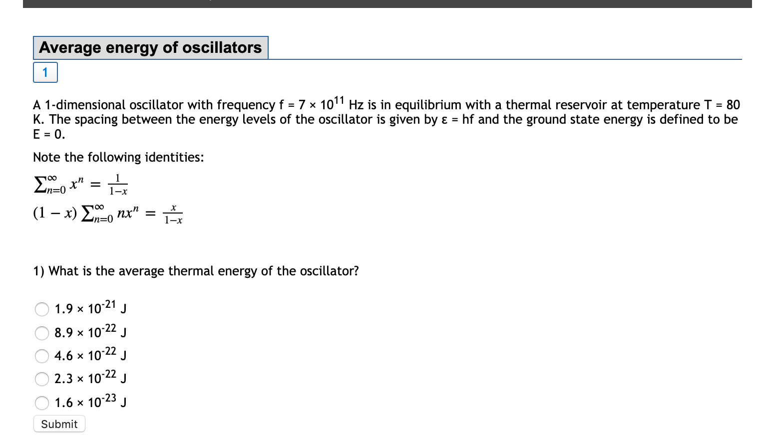 Solved Average energy of oscillators A 1-dimensional | Chegg.com