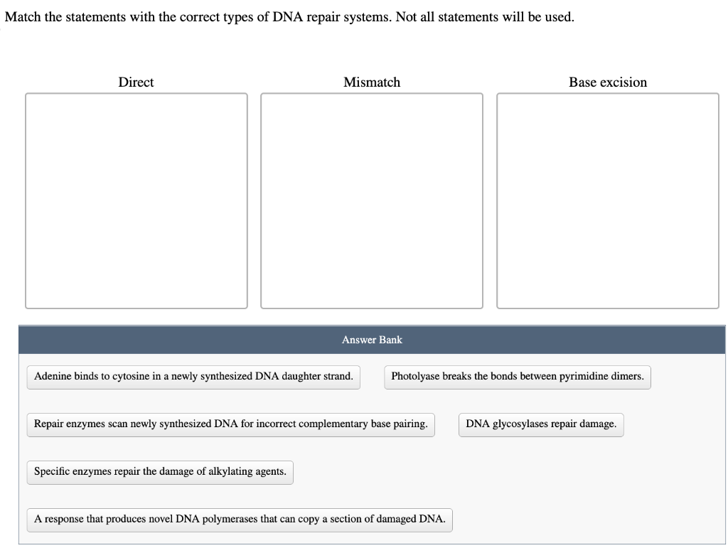 Solved Match the statements with the correct types of DNA | Chegg.com